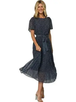 POLAGRAM Prim Pleated Dress - Navy Print