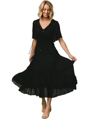 XH TEXTILES Spell Boho" Floral Midi Dress - Black