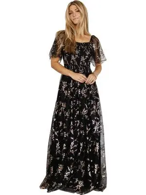 XH TEXTILES Cassandra Tulle Maxi Dress - Metallic Black