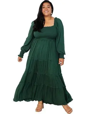 IN LOOM Amanda Smocked Dotted Maxi Dress - Evergreen
