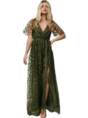 XH TEXTILES Marseille Embossed Maxi Dress Olive