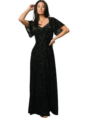 XH TEXTILES Everley Velvet Maxi Dress - Black
