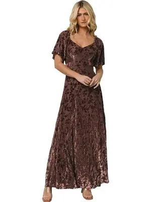 XH TEXTILES Everley Velvet Maxi Dress Espresso