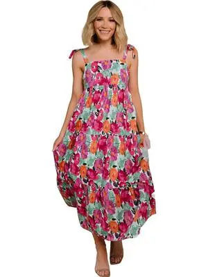 POLAGRAM Lakewood Tie Dress - Pink Multi