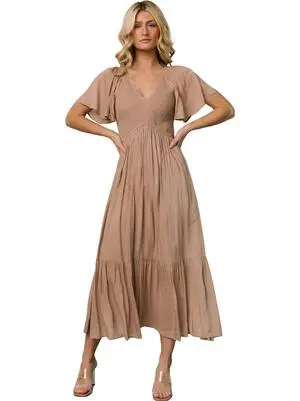 IN LOOM Scarlett Smocked Midi Dress - Mocha