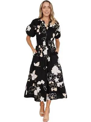 SUGAR LIPS Hacienda Tiered Midi Dress - Black Multi
