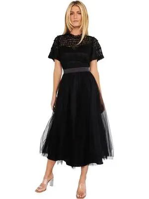 MABLE Darcy Tulle Midi Dress - Black