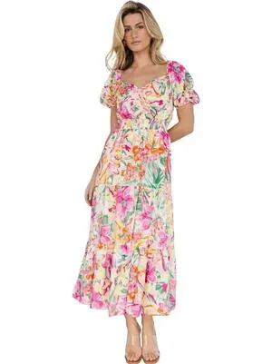 FLYING TOMATO Denzel Puff Sleeve Midi Dress