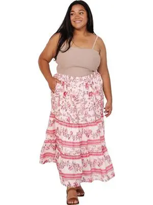 POLAGRAM Meg Tiered Floral Midi Skirt - Blush Multi