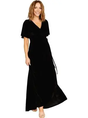 XH TEXTILES Katelyn Velvet Maxi Wrap Dress - Black