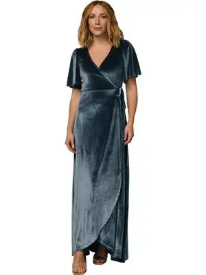 XH TEXTILES Katelyn Velvet Maxi Wrap Dress - Blue
