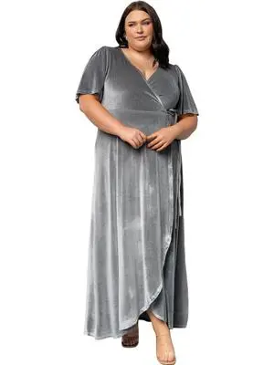 XH TEXTILES Katelyn Velvet Maxi Wrap Dress - Dusty Blue