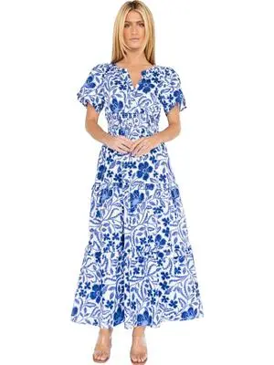 SUGAR LIPS Kiana Poplin Maxi Dress - Blue Multi