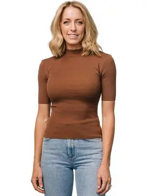 BLU PEPPER Libby Knit Mock Neck Top - Brown