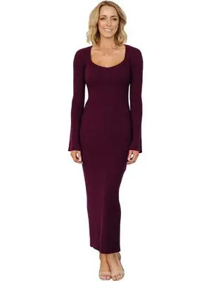 GILLI Marika Ribbed Midi Dress - Wine