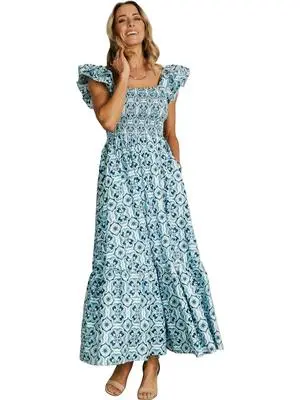 IN LOOM Zoey Smocked Maxi Dress - Blue Print