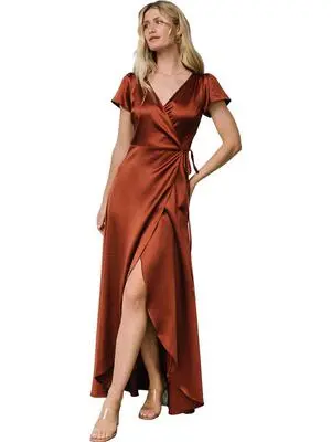 XH TEXTILES Krystal Satin Wrap Gown Cinnamon