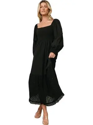 LISTICLE Chandler Eyelet Maxi Dress - Black