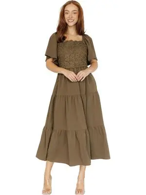 IN FEBRUARY In February Fauna Lace Top Midi Dress Olive