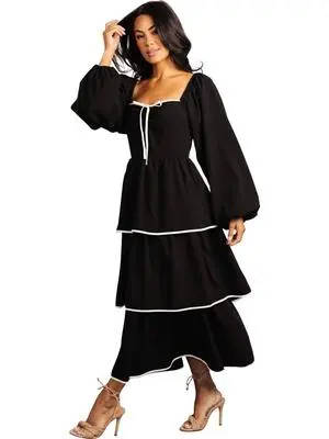 IN FEBRUARY Barcelona Tiered Midi Dress - Black