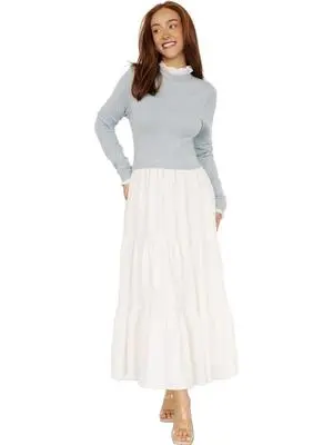 IN FEBRUARY Sophie Sweater Dress - Light Blue + Ivory