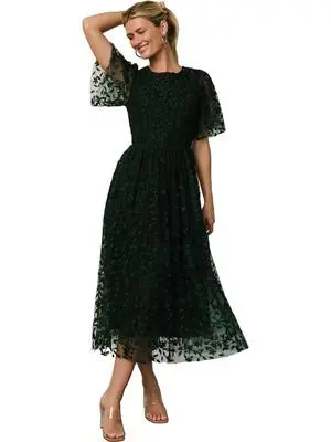 XH TEXTILES Kendra Embroidered Dress Dark Green