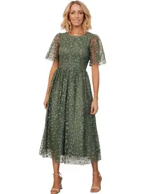 XH TEXTILES Kendra Embroidered Dress Dark Sage