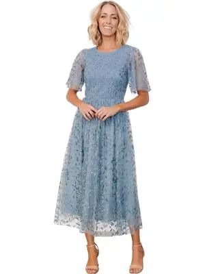 XH TEXTILES Kendra Embroidered Dress Dusty Blue