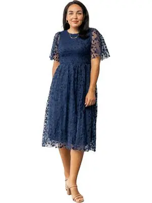 XH TEXTILES Kendra Embroidered Dress Navy