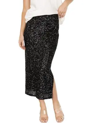 IN FEBRUARY Charmed Sequin Midi Skirt - Black