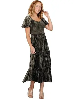 TEA N ROSE Colleen Velvet Maxi Dress Olive