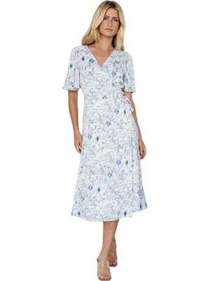 SKIES ARE BLUE Amelie Wrap Midi Dress - Blue Print