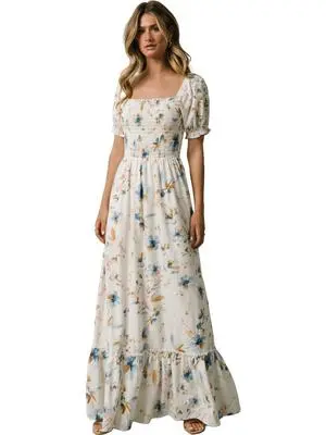 XH TEXTILES Capri Smocked Maxi Dress - White Multi Print