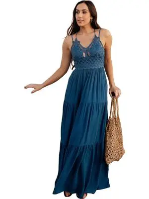 FLYING TOMATO Summerlin Lace Top Maxi Dress Blue