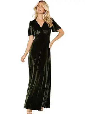 XH TEXTILES Vivian Velvet Maxi Dress - Olive