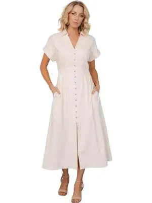 IN FEBRUARY Larah Button Midi Dress - Natural