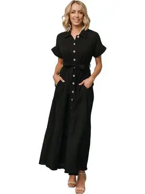 POLAGRAM Aizey Button-up Maxi Dress - Black