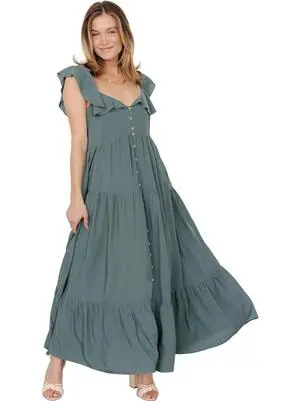 TEA N ROSE Ellie Ruffle Top Dress - Deep Teal