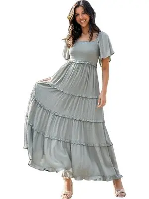 IN LOOM Lenora Smocked Dotted Maxi Dress - Sage