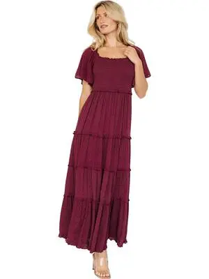 IN LOOM Lenora Smocked Dotted Maxi Dress - Wine