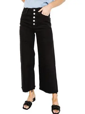 TEA N ROSE Georgie High Rise Wide Leg Jeans - Black