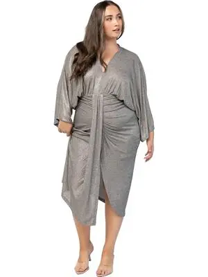 DRESS FORUM Dress Forum Ciara Ruched Midi Dress Silver Metallic