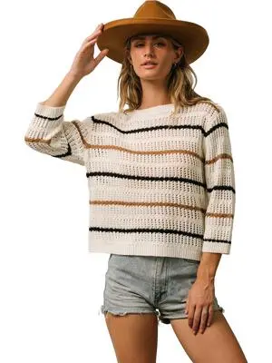 LUMIERE Sundance Knit Sweater Top - Ivory Multi Stripe