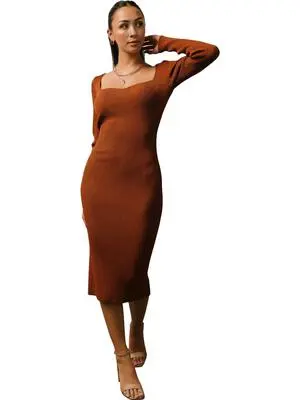 DO+BE Waldorf Ribbed Midi Dress - Chestnut