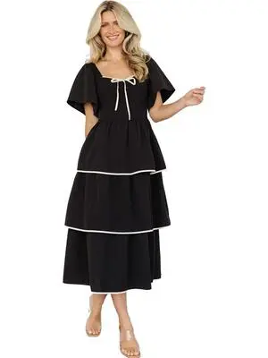 IN FEBRUARY Madrid Tiered Midi Dress - Black