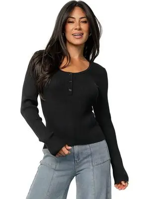 BESTSELLER Leo Ribbed Henley Top Black