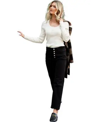 BESTSELLER Leo Ribbed Henley Top - Ivory