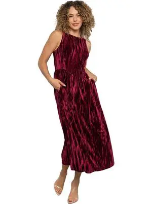 POLAGRAM Octavia Velvet Midi Dress - Cranberry