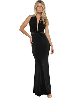 KANER Roma Deep V Halter Gown - Black