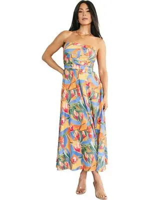 PRIMEDAYS Solana Strapless Midi Dress - Blue Multi